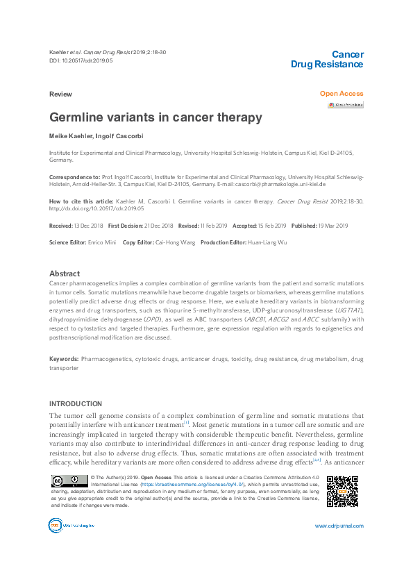 (PDF) Germline variants in cancer therapy