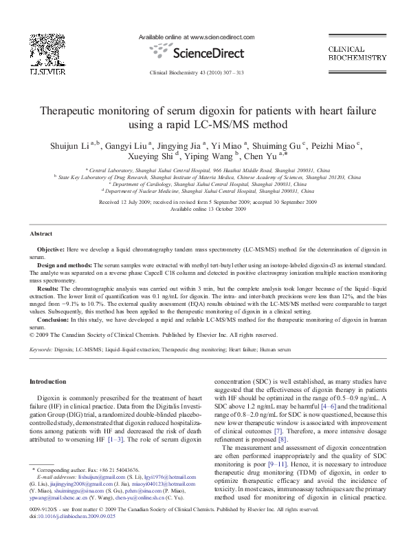 (PDF) Therapeutic monitoring of serum digoxin for patients with heart ...