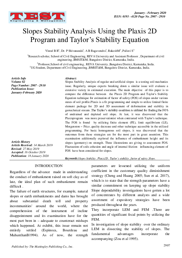 (PDF) Slopes Stability Analysis Using the Plaxis 2D Program and Taylor ...