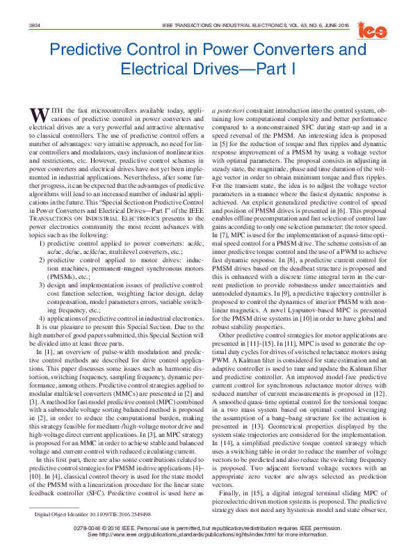 (PDF) Predictive Control in Power Converters and Electrical Drives-Part I