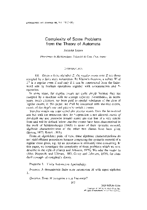 (PDF) Complexity of Some Problems from the Theory of Automata