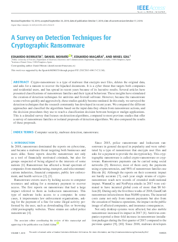 (PDF) A Survey on Detection Techniques for Cryptographic Ransomware