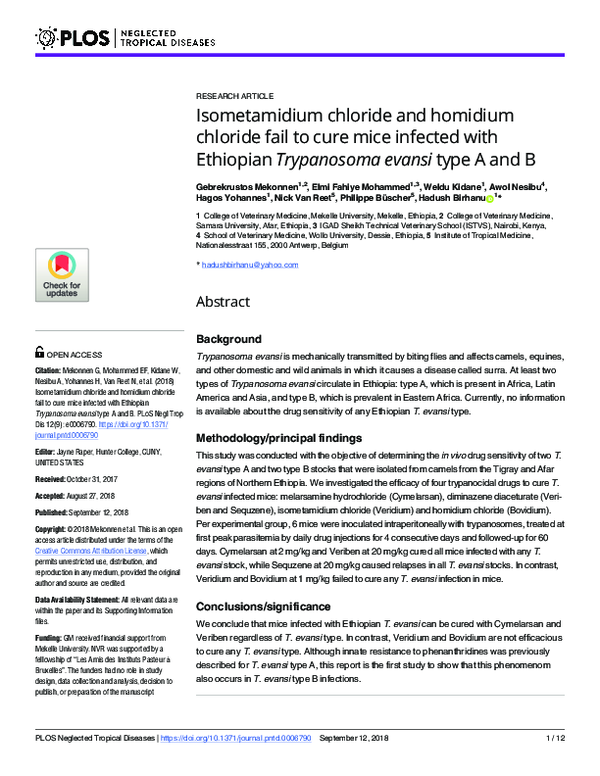 (PDF) Isometamidium chloride and homidium chloride fail to cure mice ...