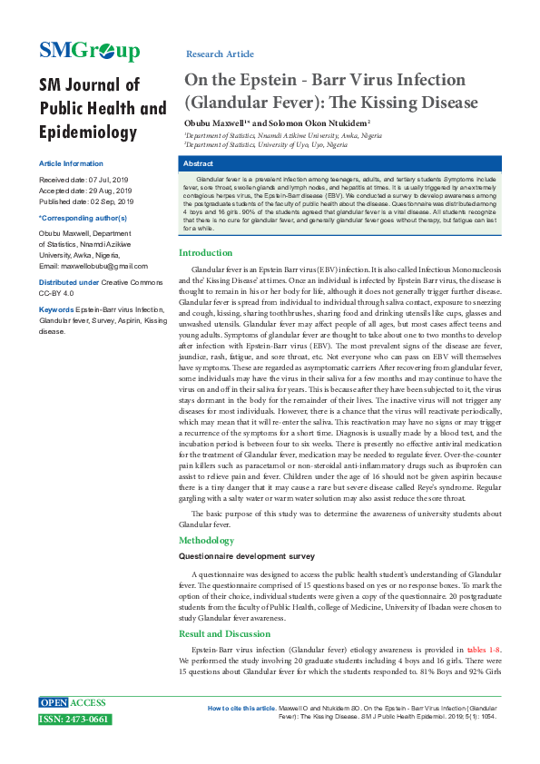 (PDF) On the Epstein - Barr Virus Infection (Glandular Fever): The ...