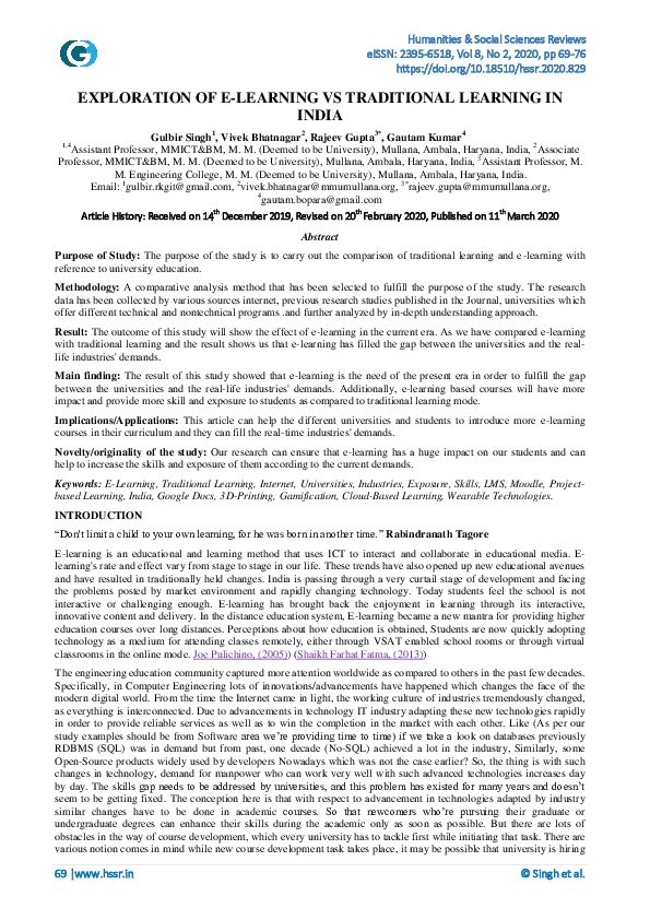 (PDF) EXPLORATION OF E-LEARNING VS TRADITIONAL