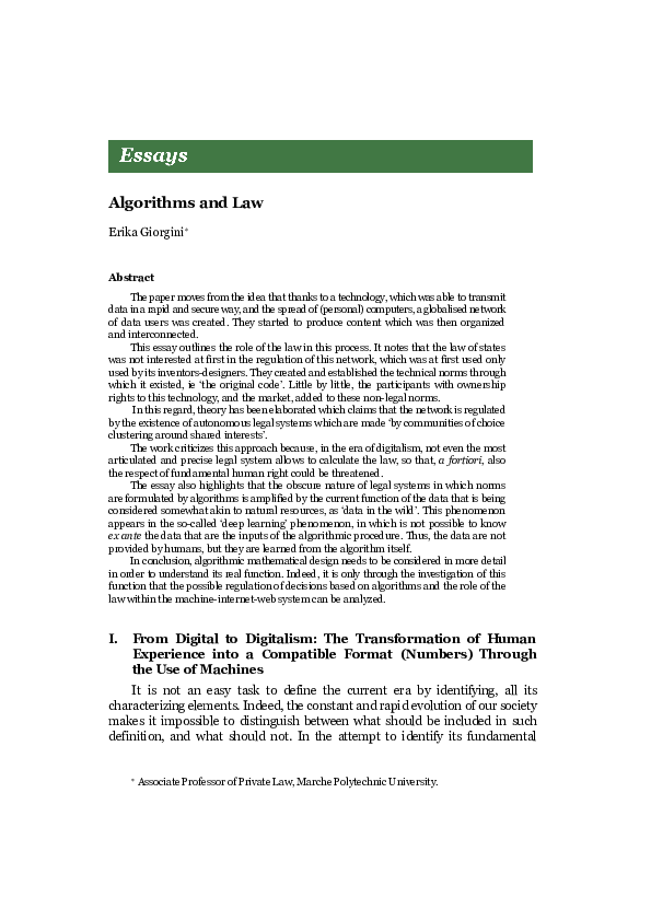 (PDF) Algorithms and Law