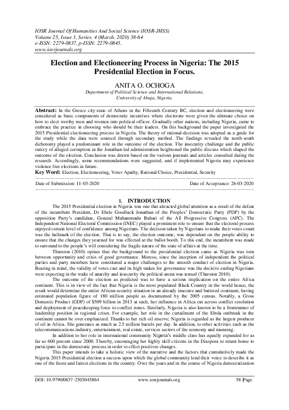 (PDF) Election and Electioneering Process in Nigeria: The 2015 ...