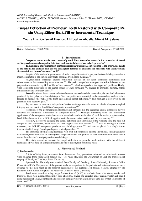 (PDF) Cuspal Deflection of Premolar Teeth Restored with Composite Re ...
