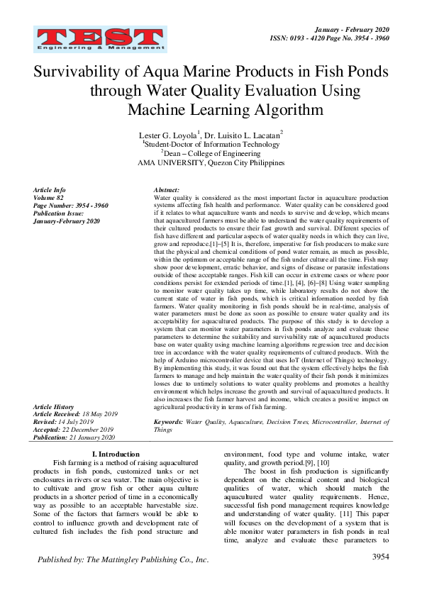 (PDF) Survivability of Aqua Marine Products in Fish Ponds through Water Quality Evaluation Using ...