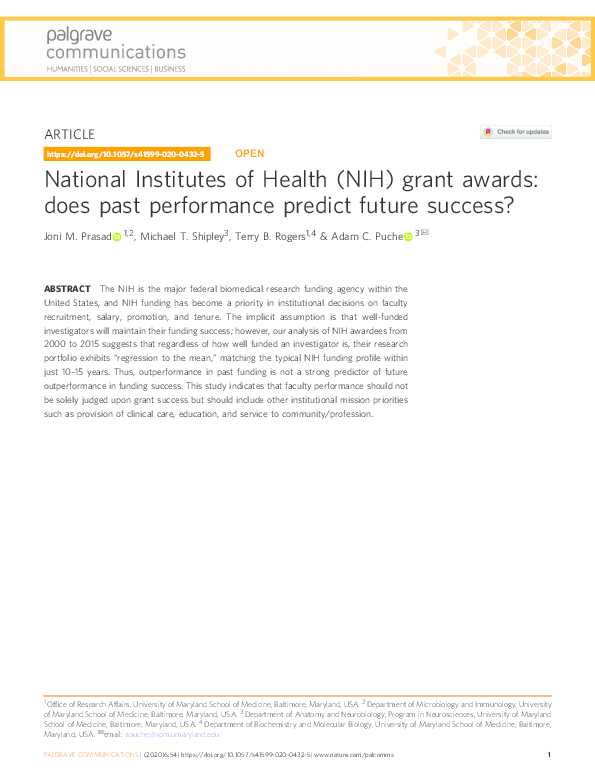 (PDF) National Institutes of Health (NIH) grant awards: does past ...
