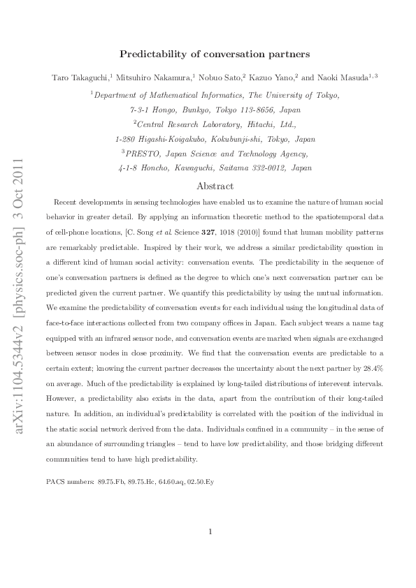 (PDF) Predictability of Conversation Partners