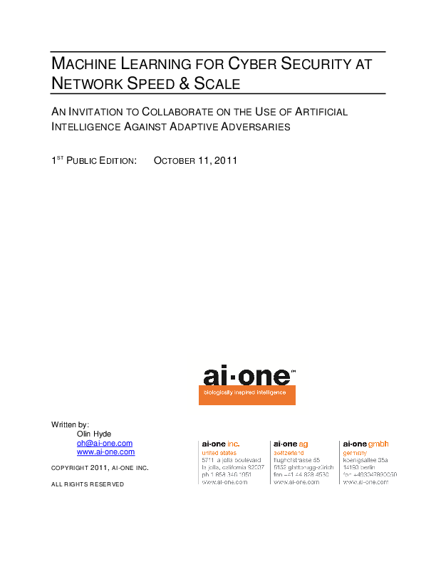 (PDF) Machine Learning for Cyber Security at Network Speed and Scale