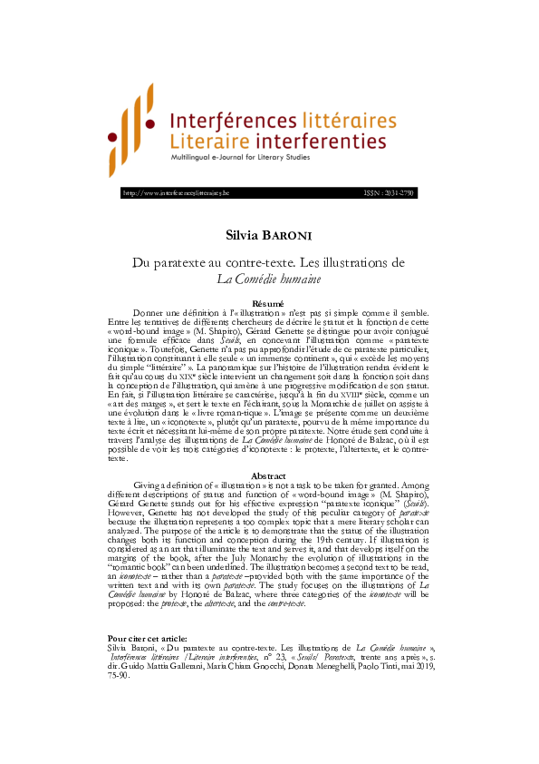 (PDF) Silvia BARONI Du paratexte au contre-texte. Les illustrations de La Comédie humaine