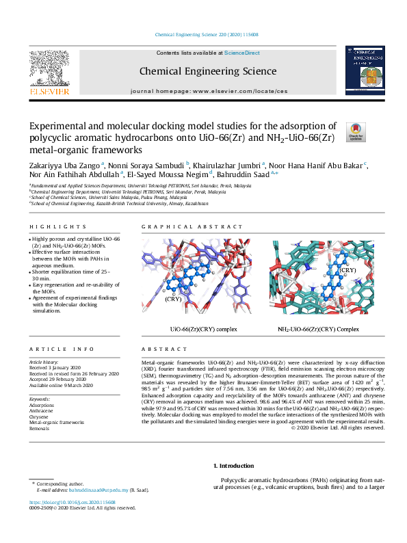 (PDF) Experimental and molecular docking model studies for the adsorption of polycyclic aromatic ...
