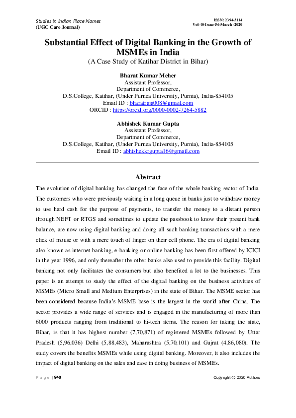 (PDF) Substantial Effect of Digital Banking in the Growth of MSMEs in ...