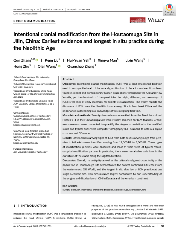 (PDF) Intentional cranial modification from the Houtaomuga Site in ...