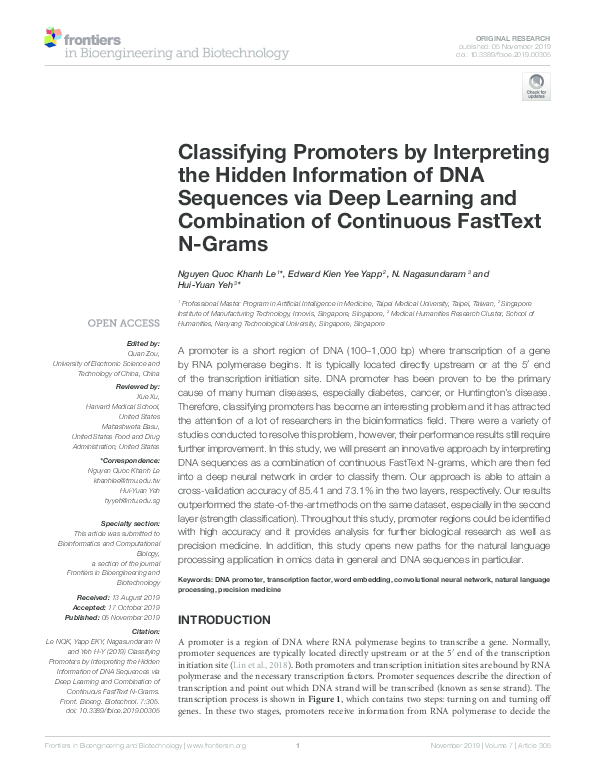 (PDF) Classifying Promoters by Interpreting the Hidden Information of DNA Sequences via Deep ...