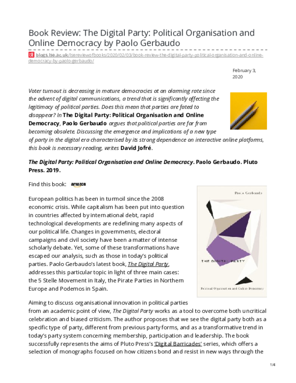 (PDF) Book Review: The Digital Party by Paolo Gerbaudo
