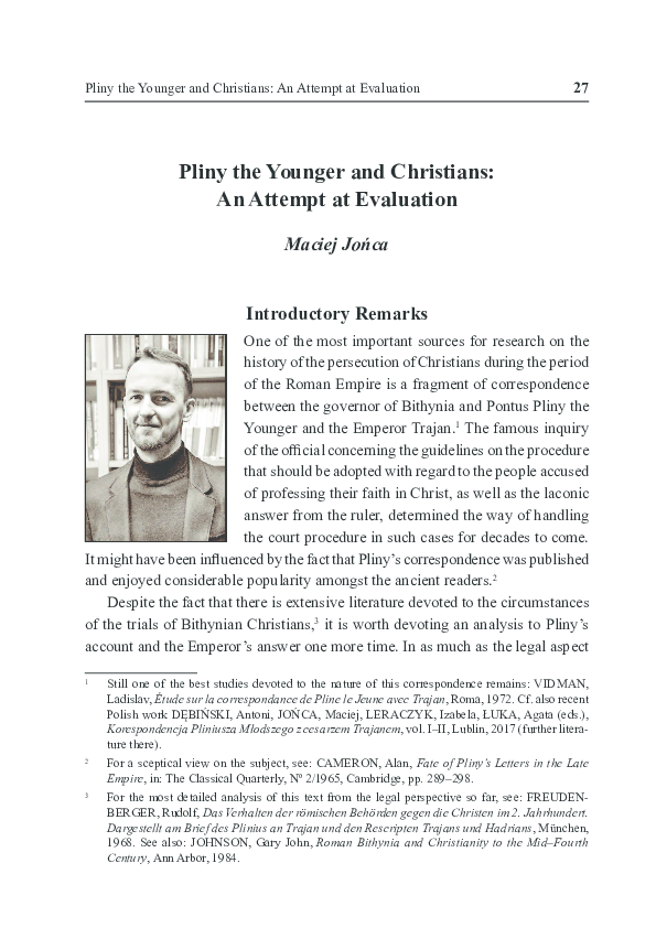 (PDF) Pliny the Younger and Christians: an attempt at evaluation