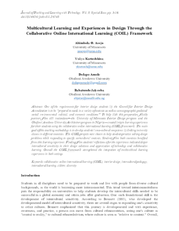 (PDF) Multicultural Learning and Experiences in Design Through the ...