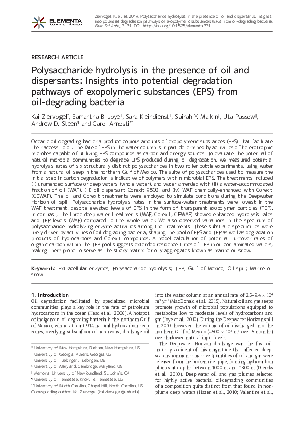 (PDF) Polysaccharide hydrolysis in the presence of oil and dispersants ...