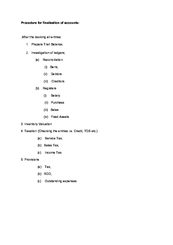 (DOC) Procedure for finalization of accounts | Sudheesh Chetty ...