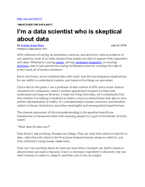 (PDF) "WHAT DOES THE DATA SAY?" I'm a data scientist who is skeptical ...
