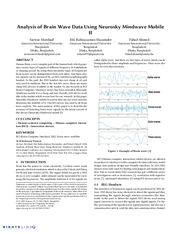 (PDF) Analysis of Brain Wave Data Using Neurosky Mindwave Mobile II