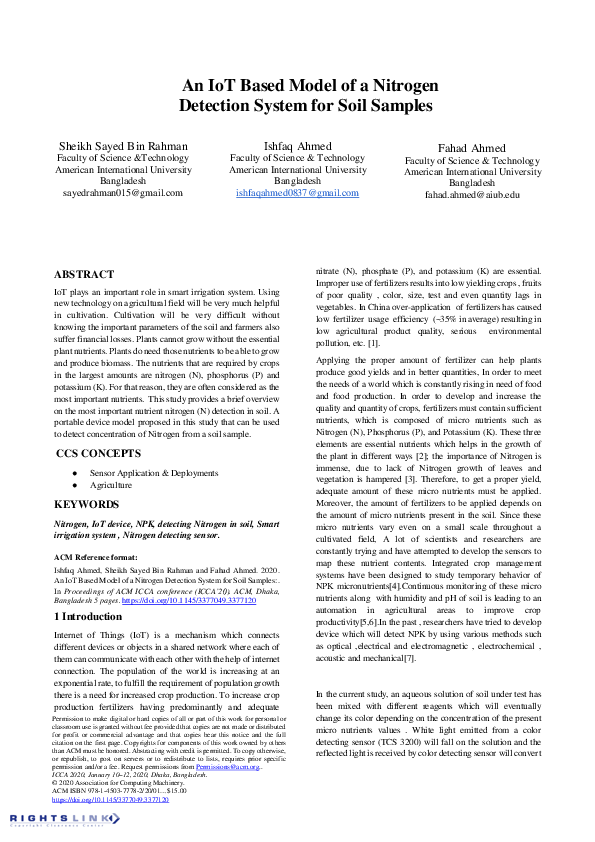 (PDF) An IoT Based Model of a Nitrogen Detection System for Soil Samples
