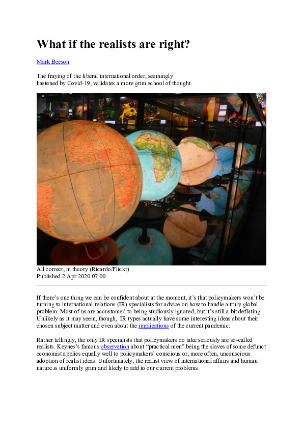 (PDF) What if the realists are right?