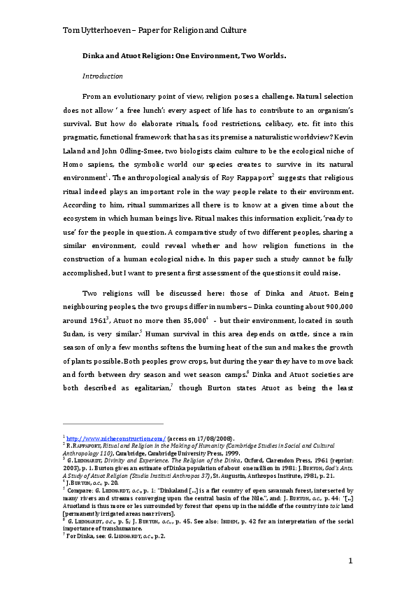 (PDF) Dinka and Atuot Religion: One Environment, Two Worlds