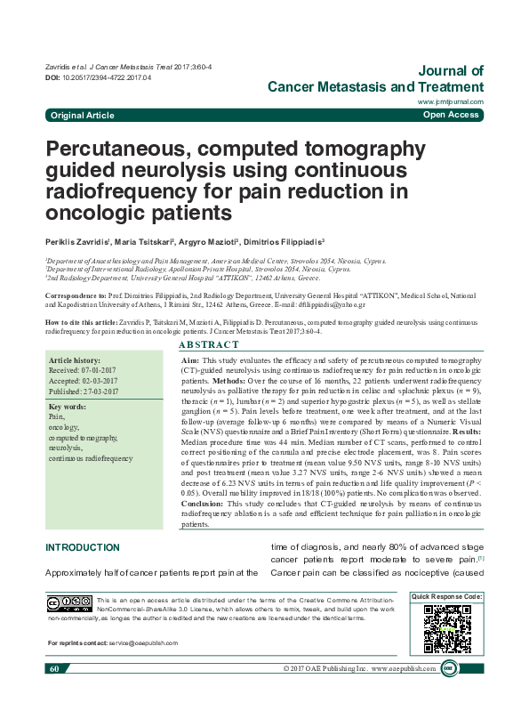 (PDF) Percutaneous, computed tomography guided neurolysis using ...