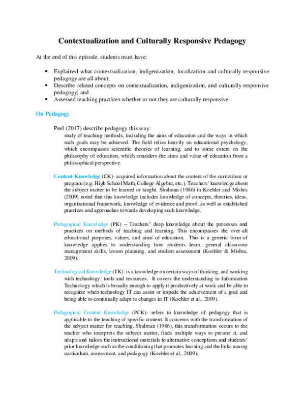 (PDF) Contextualization and Culturally Responsive Pedagogy