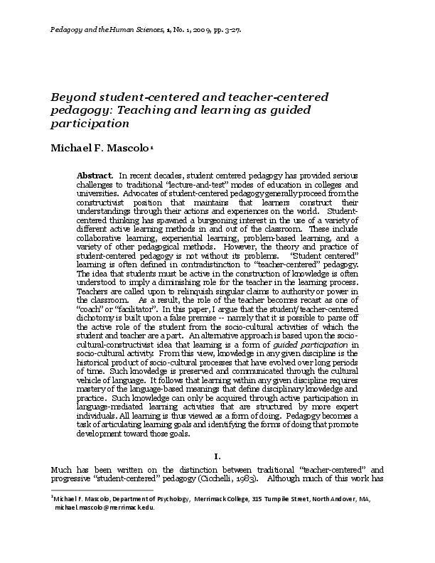 (PDF) Beyond student-centered and teacher-centered pedagogy: Teaching and learning as guided ...