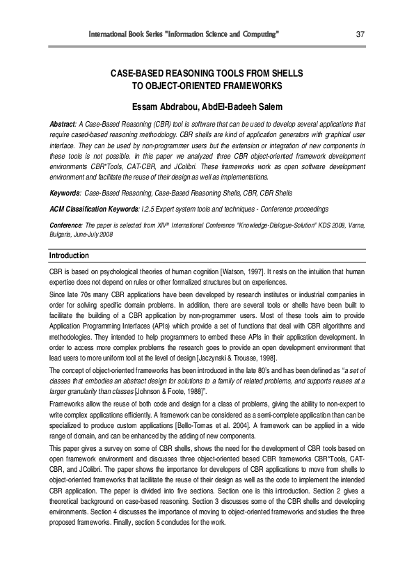 (PDF) Case-based reasoning tools from shells to object-oriented frameworks