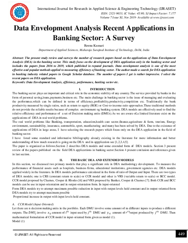 (PDF) Data Envelopment Analysis Recent Applications in Banking Sector: A Survey