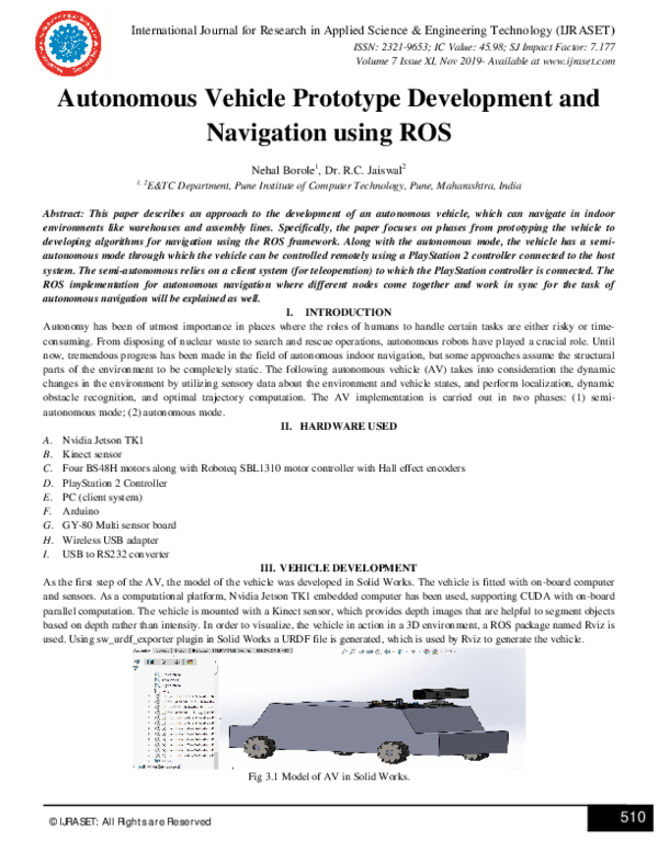 (PDF) Autonomous Vehicle Prototype Development and Navigation using ROS