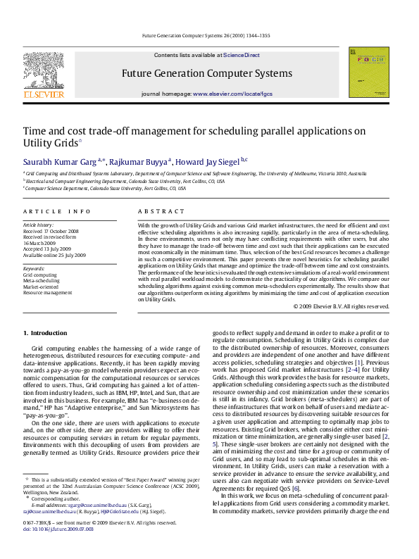 Pdf Time And Cost Trade Off Management For Scheduling Parallel Applications On Utility Grids