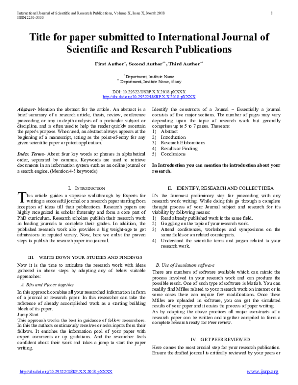 (DOC) IJSRP paper submission format double column
