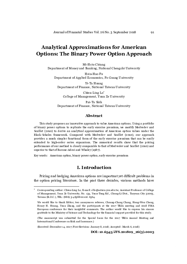 (PDF) Analytical Approximations for American Options: The Binary Power ...