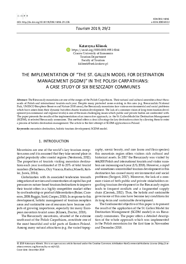 (PDF) THE IMPLEMENTATION OF "THE ST. GALLEN MODEL FOR DESTINATION ...