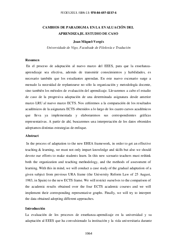 (PDF) Cambios de paradigma en la evaluación del aprendizaje. Estudio de caso