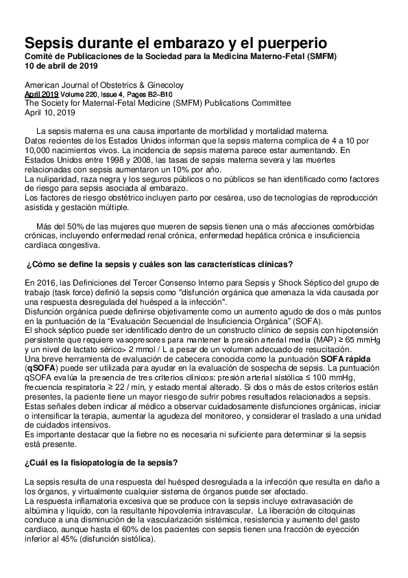 (PDF) Sepsis durante el embarazo y el puerperio