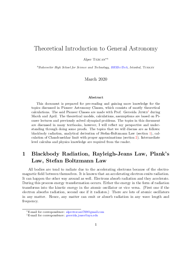 (PDF) Theoretical Introduction to General Astronomy