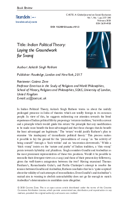 (PDF) Review of: 'Indian Political Theory: Laying the Groundwork for ...
