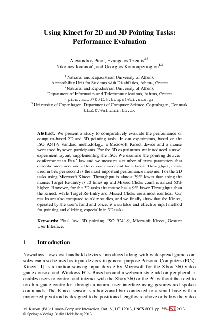 Pdf Using Kinect For 2d And 3d Pointing Tasks Performance Evaluation