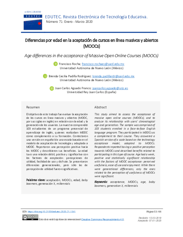 (PDF) Diferencias por edad en la aceptación de cursos en línea masivos y abiertos (MOOC)