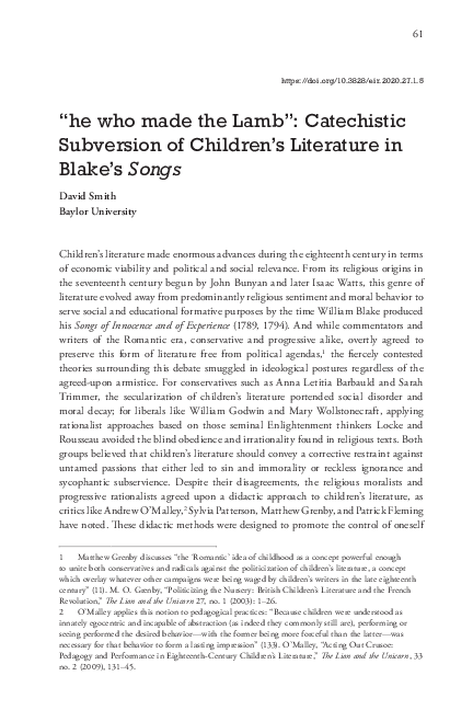 (PDF) "he who made the Lamb": Catechistic Subversion of Children's ...