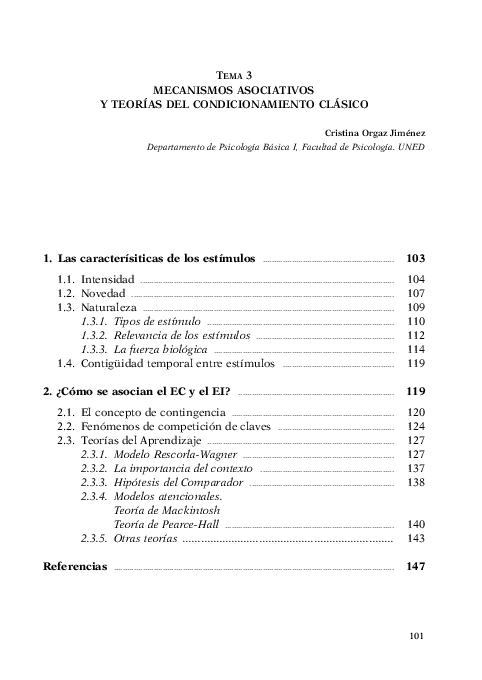 (PDF) Tema 3 MecanisMos asociativos y teorías del condicionaMiento clásico