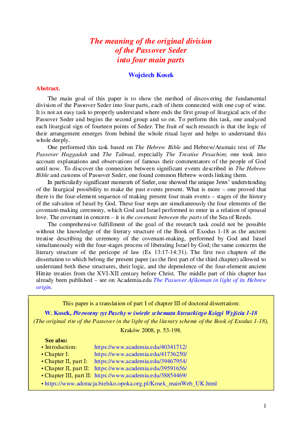 (PDF) The meaning of the original division of the Passover Seder into ...